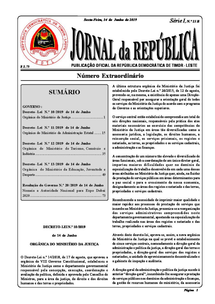 ORGANICA DO MINISTERIO DA ADMINISTRACAO ESTATAL – Tourism Timor-Leste